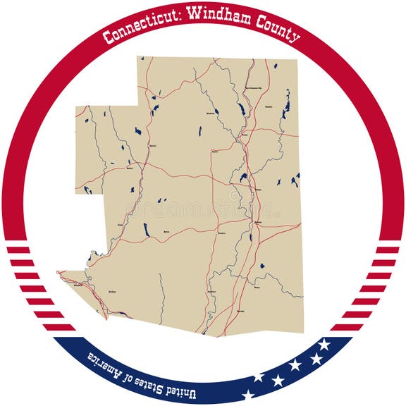 Map of Windham County in Connecticut, USA Stock Vector - Illustration ...