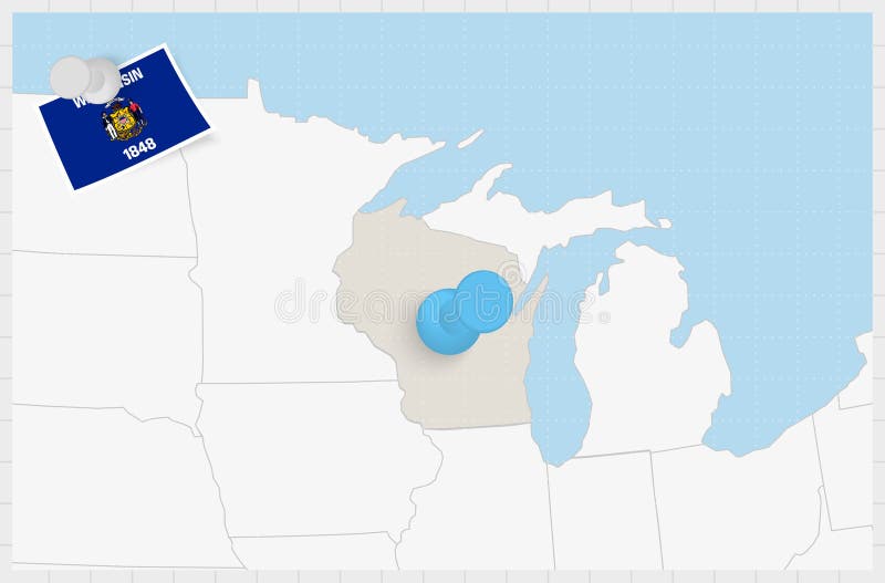 Map of Wisconsin with a Pinned Blue Pin. Pinned Flag of Wisconsin Stock ...