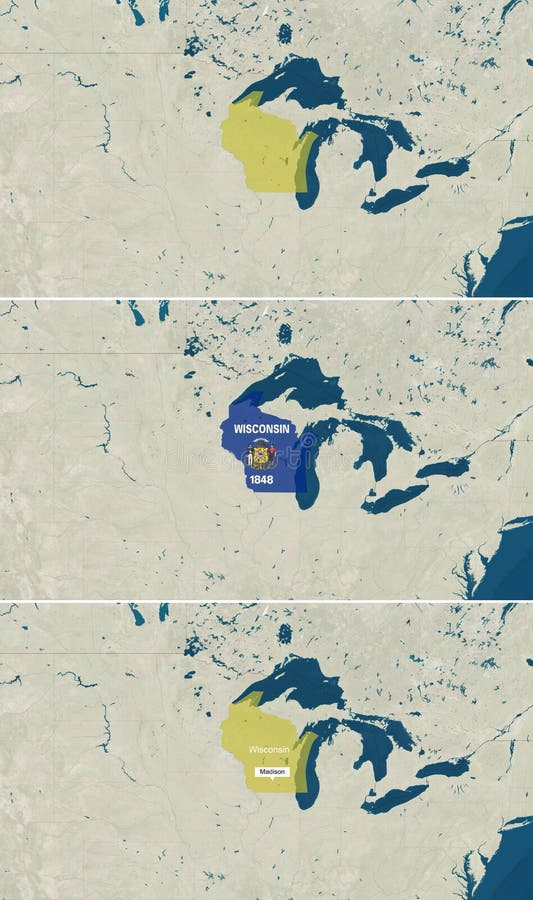 The Map of Wisconsin with Text, Textless, and with Flag Stock ...