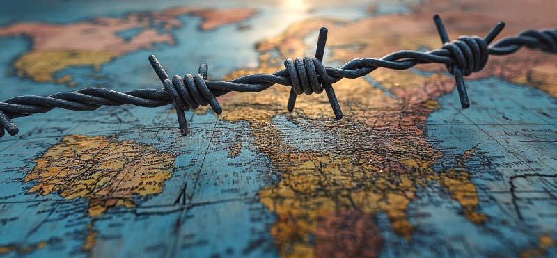 A Map of the World with a Barbed Wire Fence on it Stock Image - Image ...
