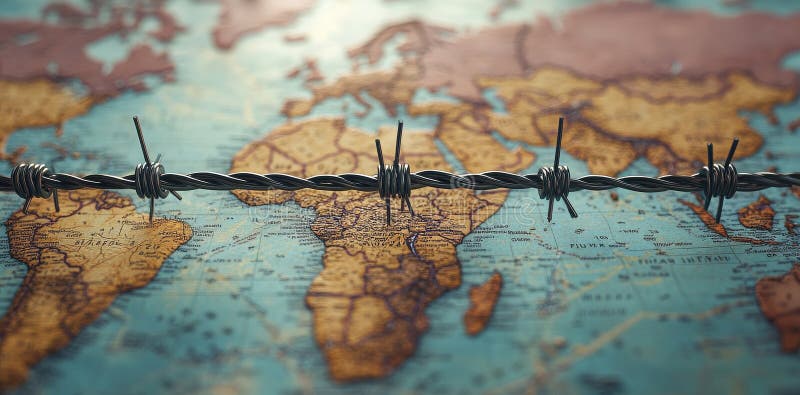 A Map of the World with a Barbed Wire Fence Running through it Stock ...