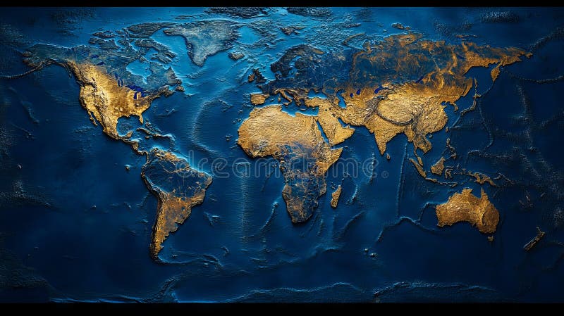 A Map of the World on a Blue and Gold Background Stock Image - Image of ...