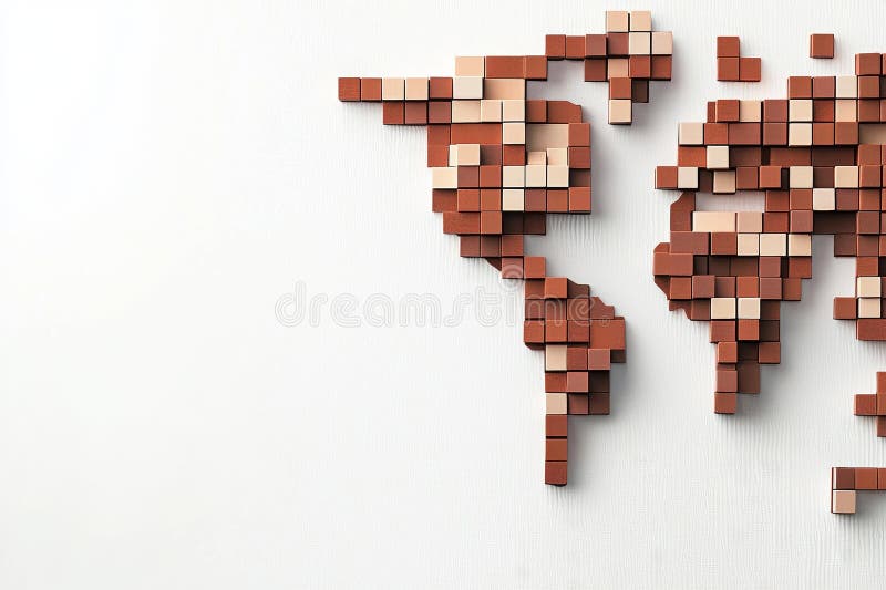 Map of the World with Brown Squares on White Background. 3D Rendering ...