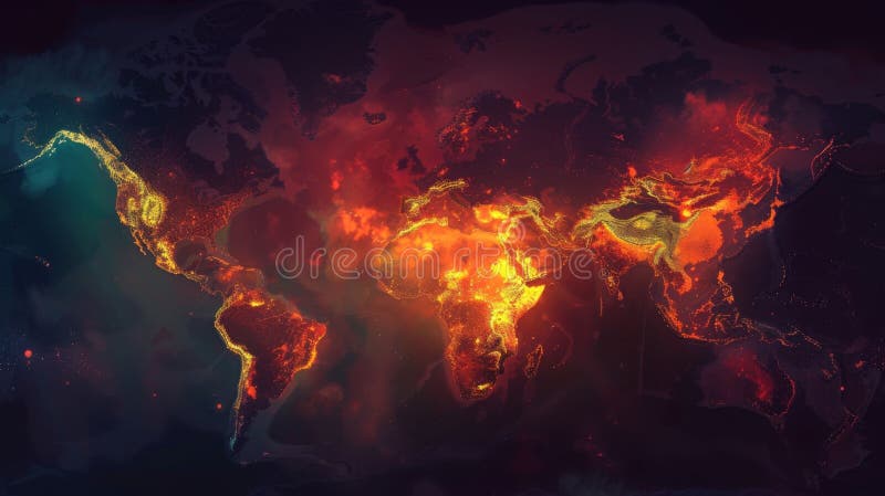 A Map of the World Burning in Flames, Symbolizing Destruction and Chaos ...