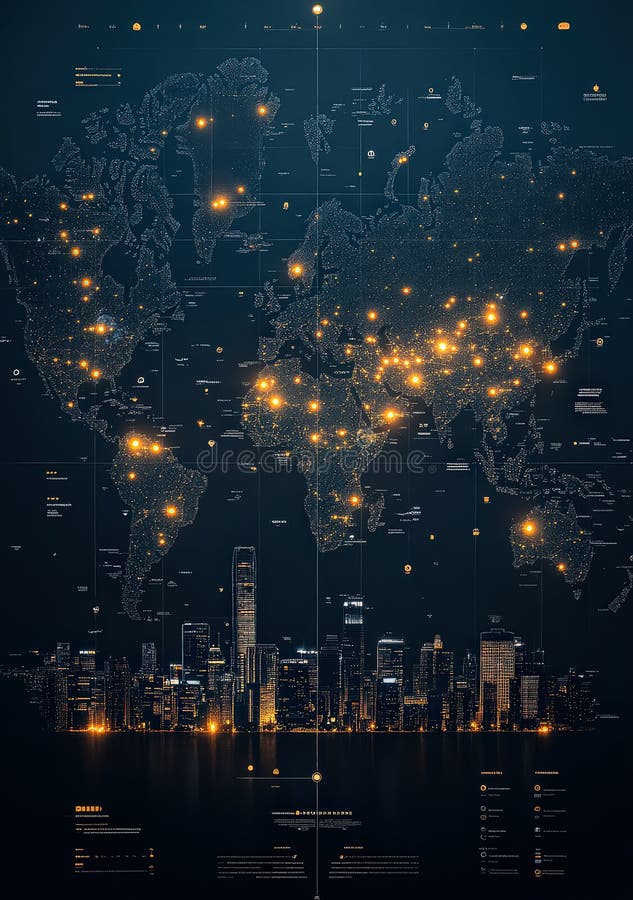 Map of the World with a City in the Background Stock Photo - Image of ...