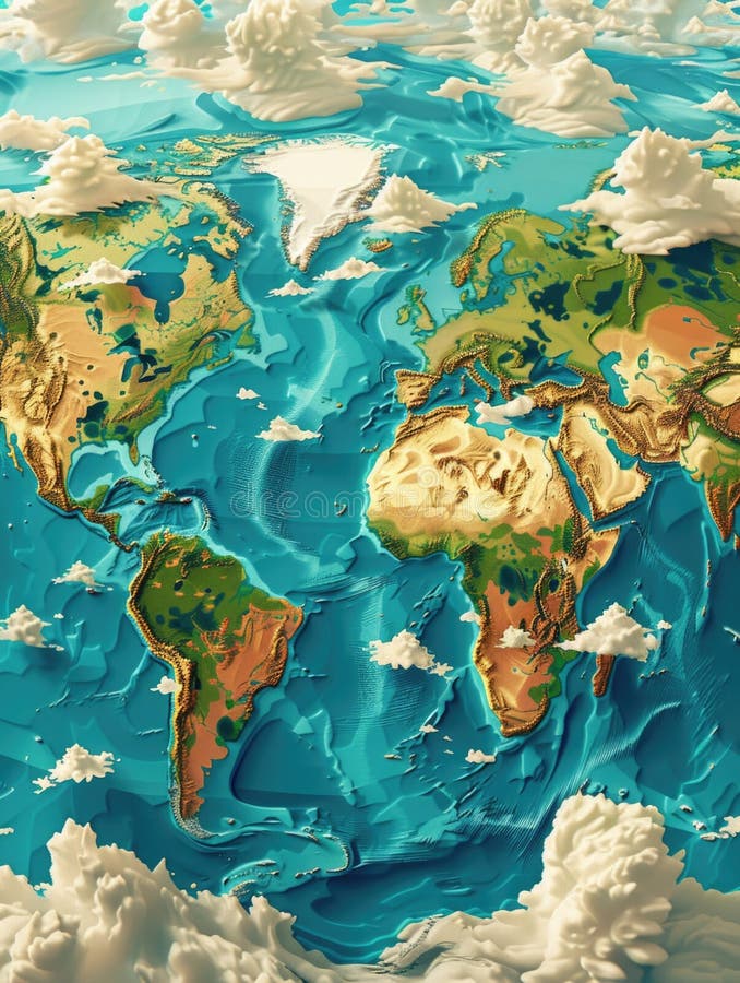 Map of the World with Cloudy Background Stock Image - Image of world ...