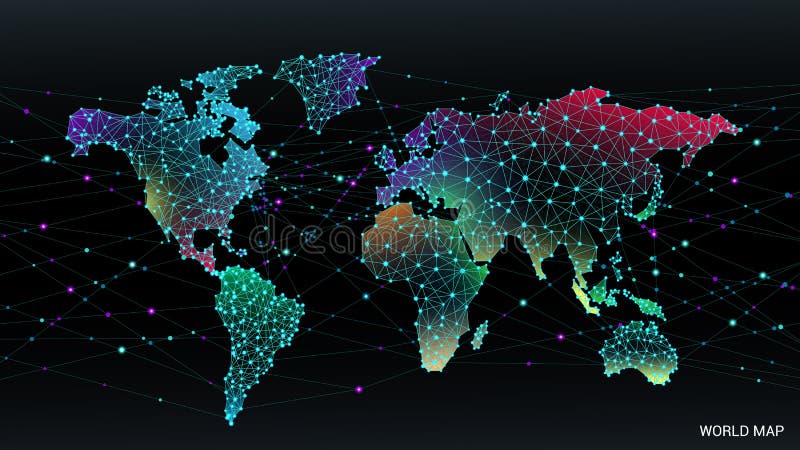 Map of the World Communication Network. Wire Frame 3D Mesh Polygonal ...