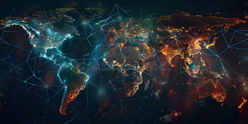 Map of the World, Concept of Global Network Connection and Data Sharing ...