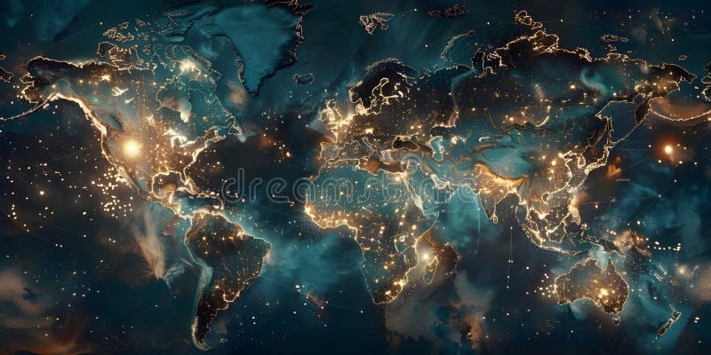 Map of the World, Concept of Global Network Connection and Data Sharing ...