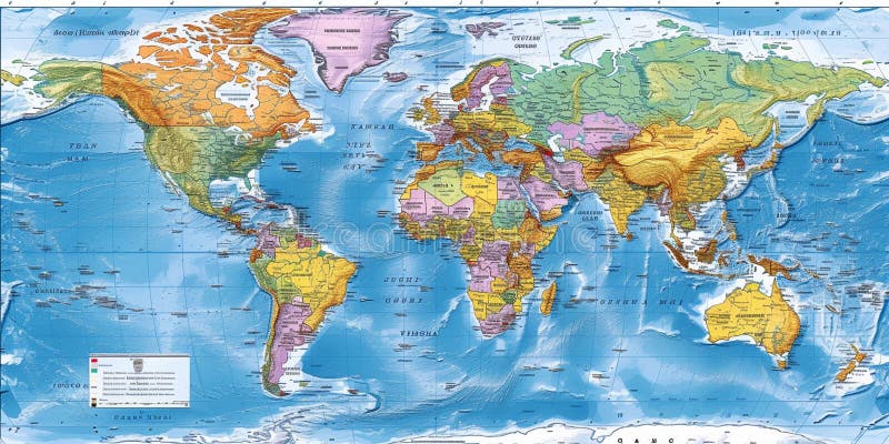 Map of the World with Countries and Major Rivers Stock Illustration ...