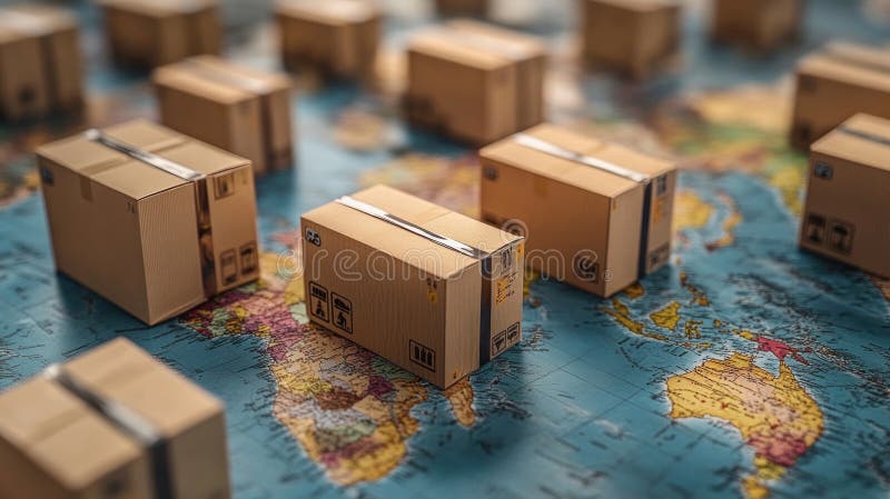 A Map of the World is Covered with Cardboard Boxes Stock Illustration ...