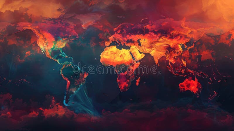 A Map of the World Covered in Flames and Smoke, Indicating Widespread ...