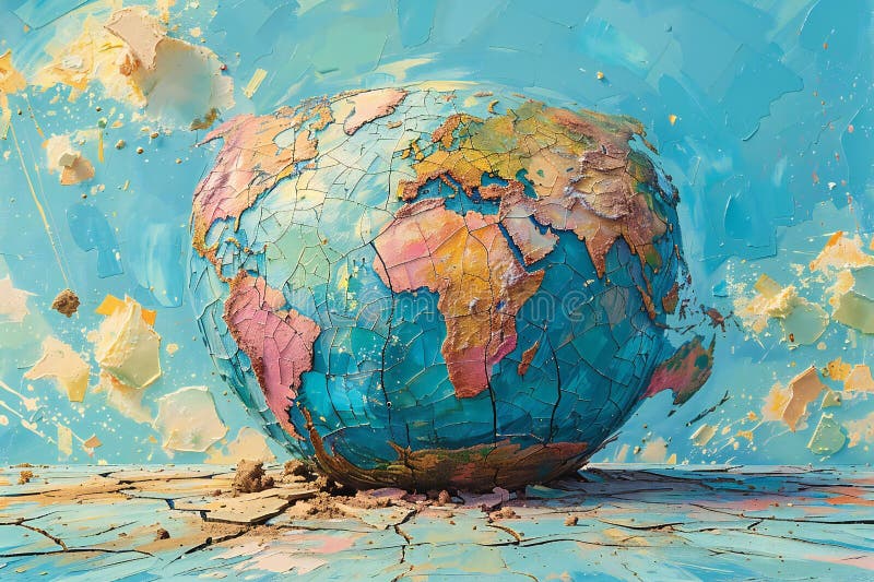 A Map of the World with Cracked Cracks, Light Blue Background ...