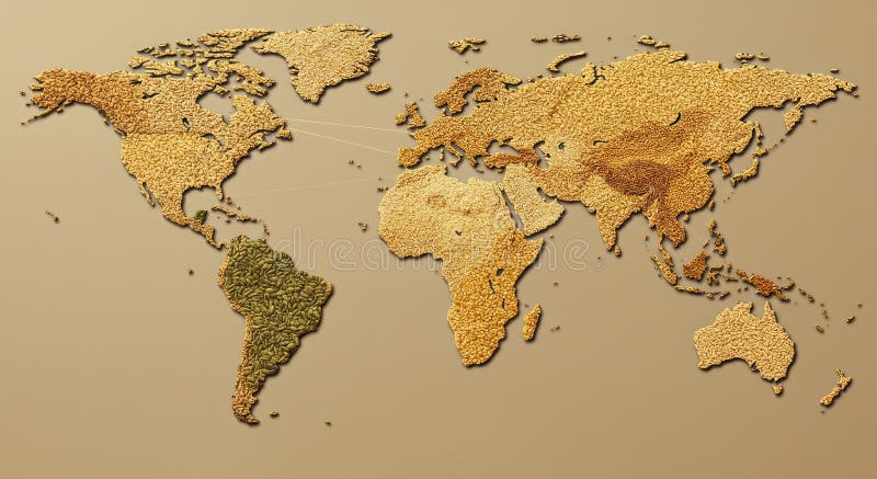 World Map Constructed from Overlapping Layers of Various Grains Stock ...