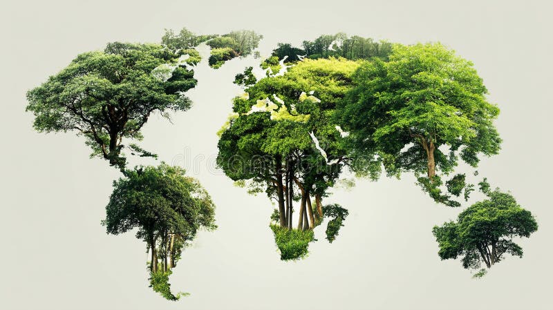 Map of the World Creatively Composed with Lush Green Trees Representing ...