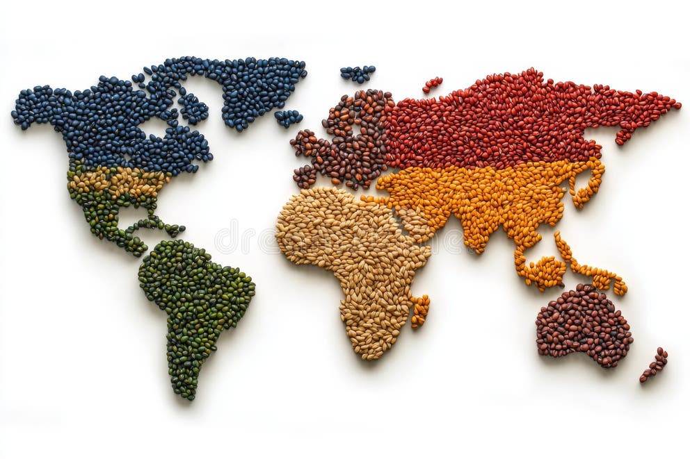 Map of the World Creatively Constructed Using Various Cereals ...