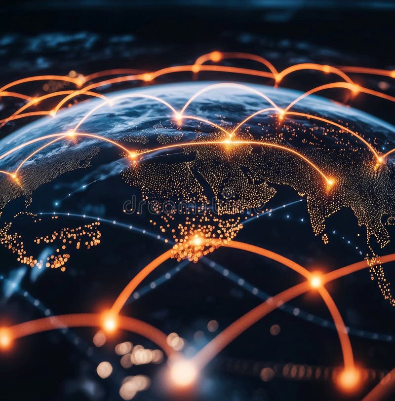 A Map of the World on a Cutting-edge Technological Background ...