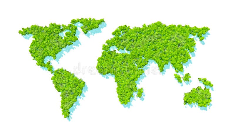 Map of the World in Dense Rainforest. Trees and Green Vegetation. 3D ...