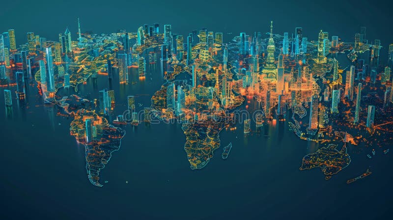 World Map Illuminated by Lights Stock Image - Image of geography ...