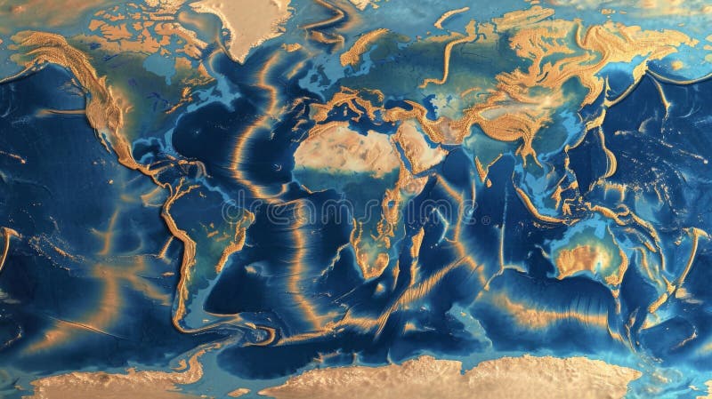 Map of the World Displayed in Blue and Gold Colors, Highlighting ...