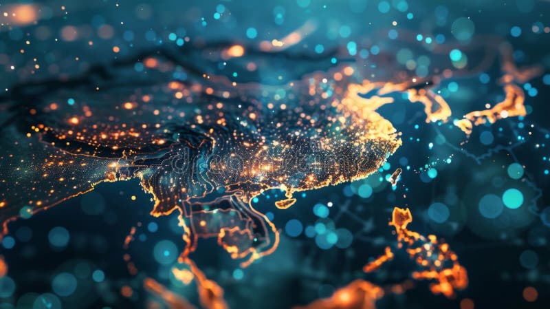 A Map of the World Displayed with Lights Illuminating Different Regions ... A Map of the World Displayed with Lights Illuminating Different Regions ...