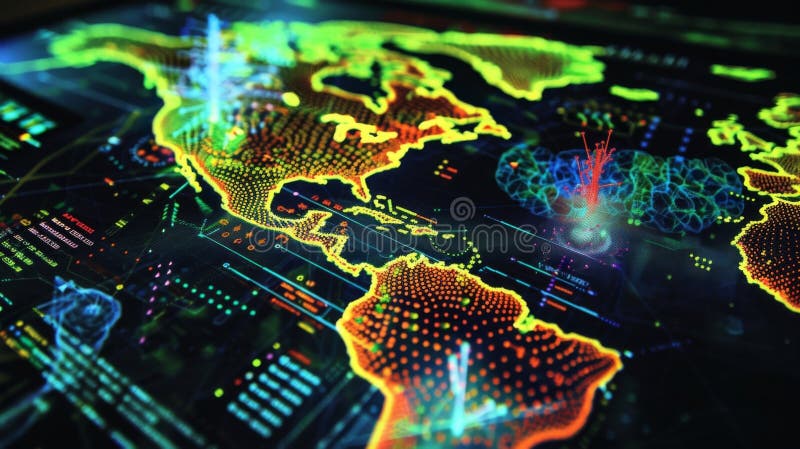 A Map of the World Displayed with Vibrant, Colorful Lights Representing ...