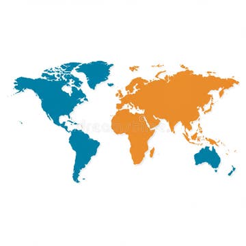 Map of the World Features Continents Color-coded in Two Shades: Blue ...