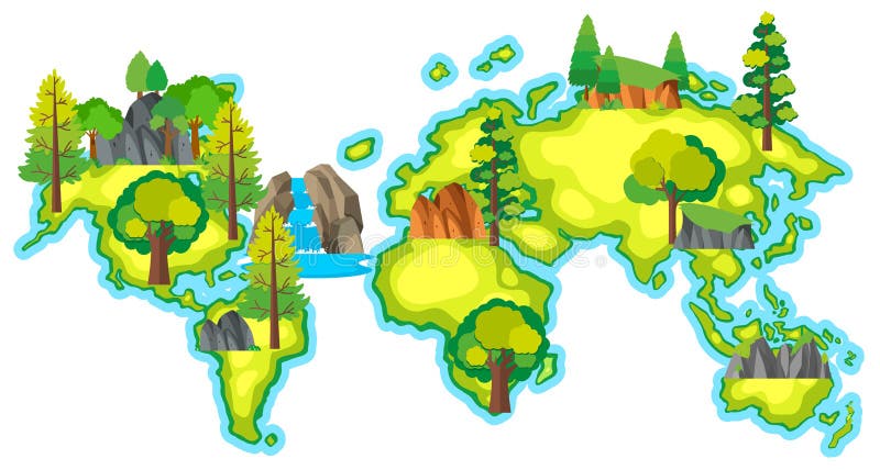 Map of the World with Forest Stock Illustration - Illustration of ...