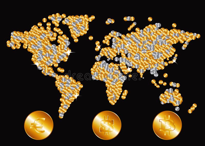 Map of the World in the Form of Gold and Silver Coins. Stock Vector ...