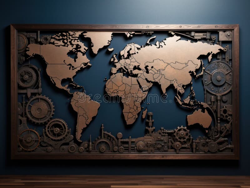 A Map of the World with Gears and Cogs Stock Illustration ...