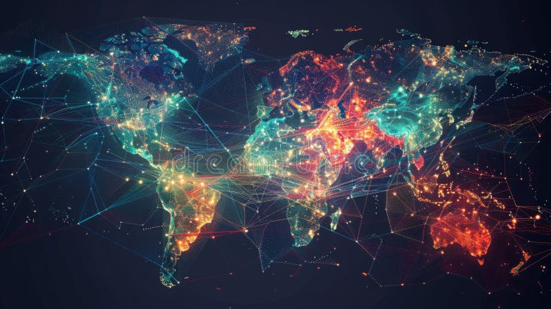 World Map Illuminated with Numerous Lights Stock Photo - Image of ...