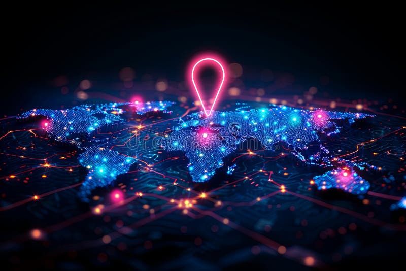 Map of the World with a Glowing Red Pin in the Middle Stock ...