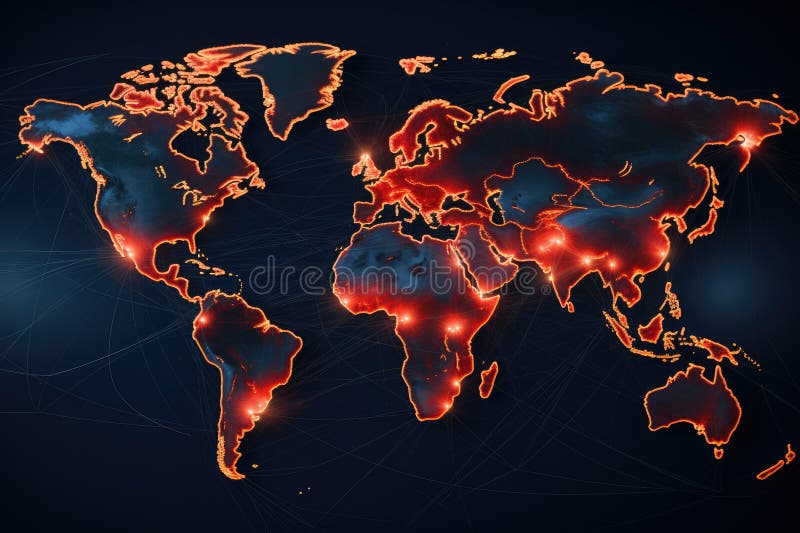 A Map of the World with Illuminated Lights, Highlighting the ...