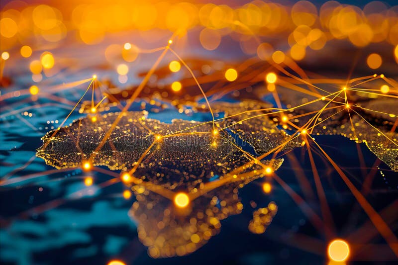 Map of the World Illuminated by Lights with Internet Network Connection ...