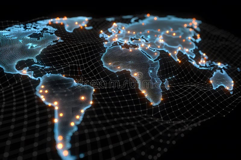 World Map Illuminated by Bright Lights. Generative AI Stock Image ...