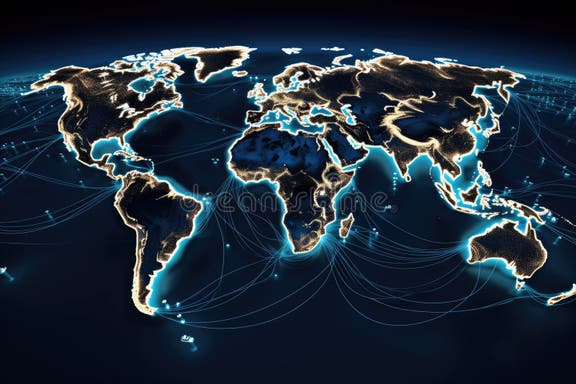 World Map Network Lines Connecting Countries Stock Photos - Free ...