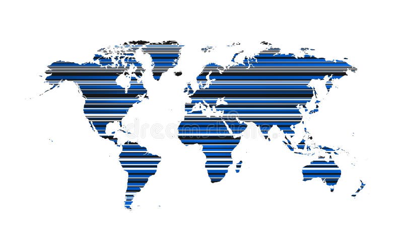 Blue and Horizontal Lines with Map of the World Over White Background ...