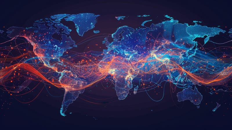 Map of the World with Colorful Lines Stock Image - Image of global ...