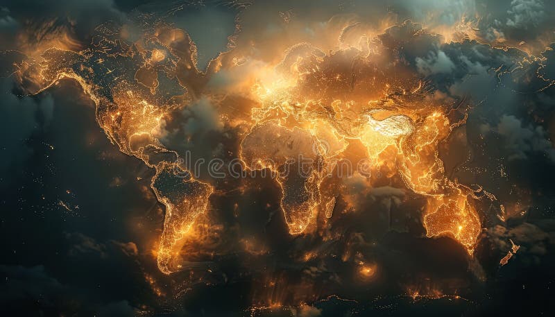 A Map of the World with a Lot of Fire on it. Stock Image - Image of ...
