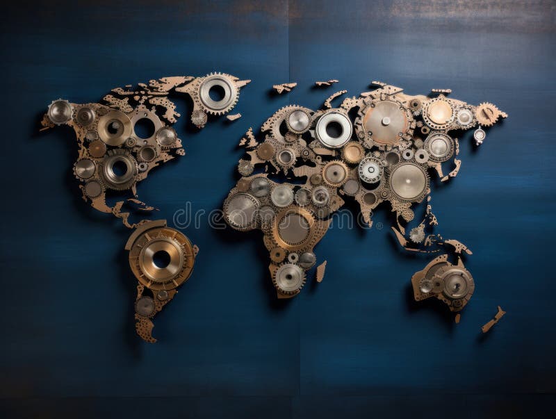 A Map of the World Made of Gears Stock Illustration - Illustration of ...