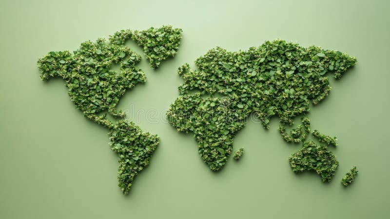 Eco-Friendly World Map with Lush Greenery and Sustainable Themes Stock ...