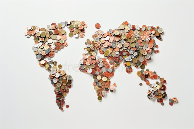 Map of the World Made of Many Little Coins from Different Parts, AI ...