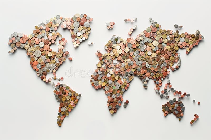 Map of the World Made of Many Little Coins from Different Parts, AI ...