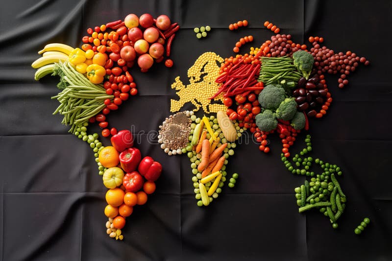 Map of the World Made of Many Sorts of Raw Vegetables on Black ...