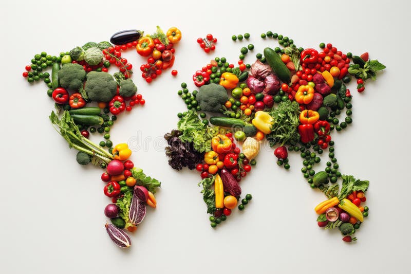 Map of the World Made of Many Sorts of Raw Vegetables on White ...