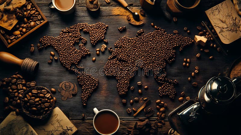 A Map of the World Made Out of Coffee Beans on a Table Stock Image ...