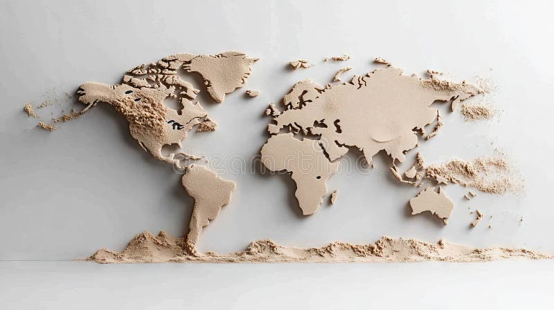 A Map of the World Made Out of Sand on a White Surface Stock ...