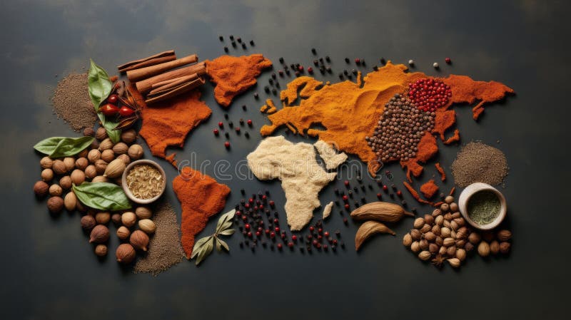 A Map of the World Made Out of Spices Stock Photo - Image of nutmeg ...
