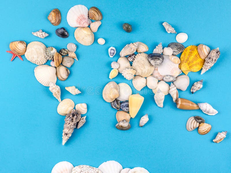 Map World Made Shells Blue Background Stock Photos - Free & Royalty ...