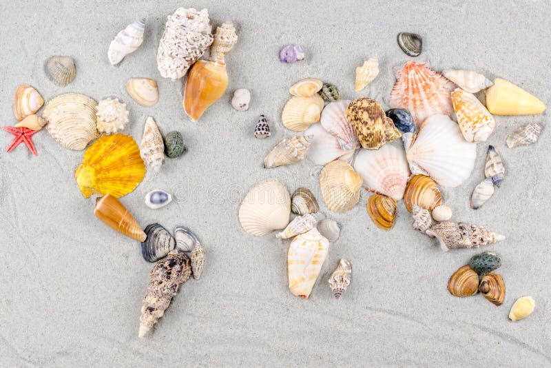 Map World Made Shells Sand Stock Photos - Free & Royalty-Free Stock ...